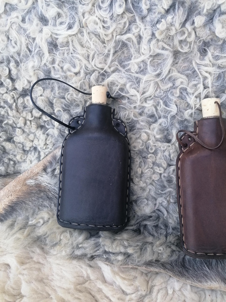 200 Ml (0.4 Pint) Glass Leather Bottle, Medieval Flask, Water Bottle ...