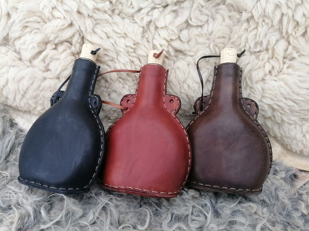 250 Ml (0.5 Pint) Glass Leather Bottle, Medieval Leather Flask ...