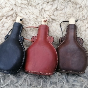 250 Ml 0.5 Pint Glass Leather Bottle, Medieval Leather Flask, Medieval Leather Water Bottle ...