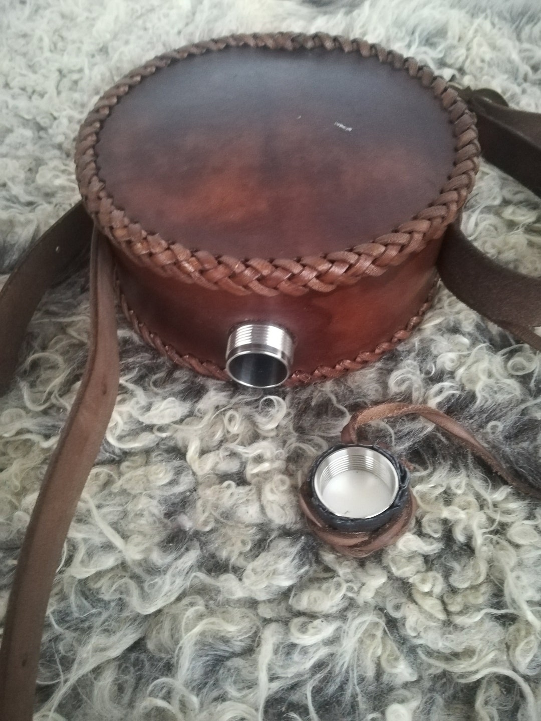 1,25l 2.6 Pint Stainless Steel Leather Canteen, Medieval Leather Flask ...