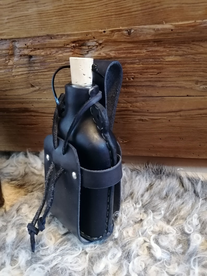 200 Ml (0.4 Pint) Glass Leather Bottle, Medieval Flask, Water Bottle ...