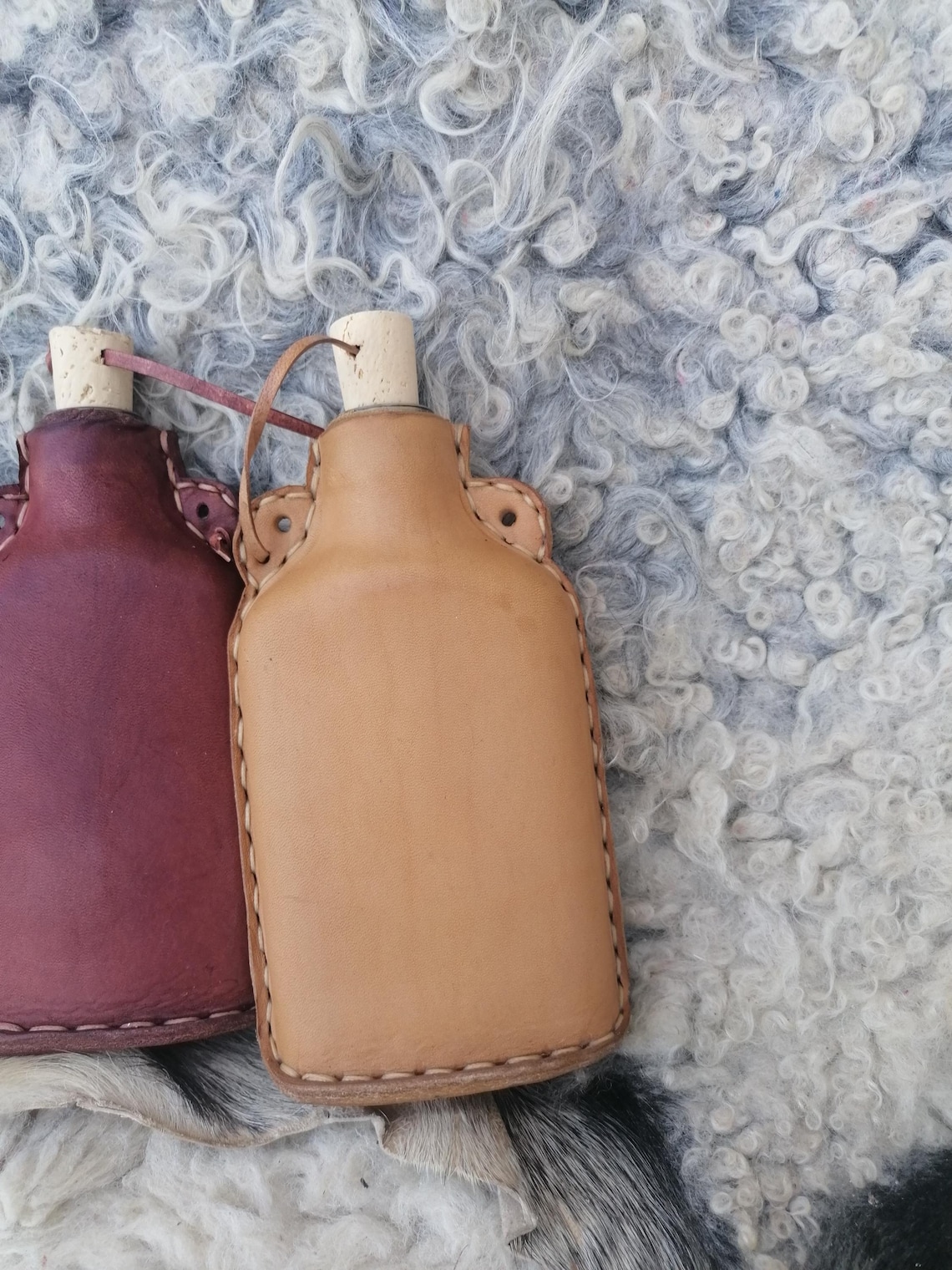200 Ml (0.4 Pint) Glass Leather Bottle, Medieval Flask, Water Bottle ...