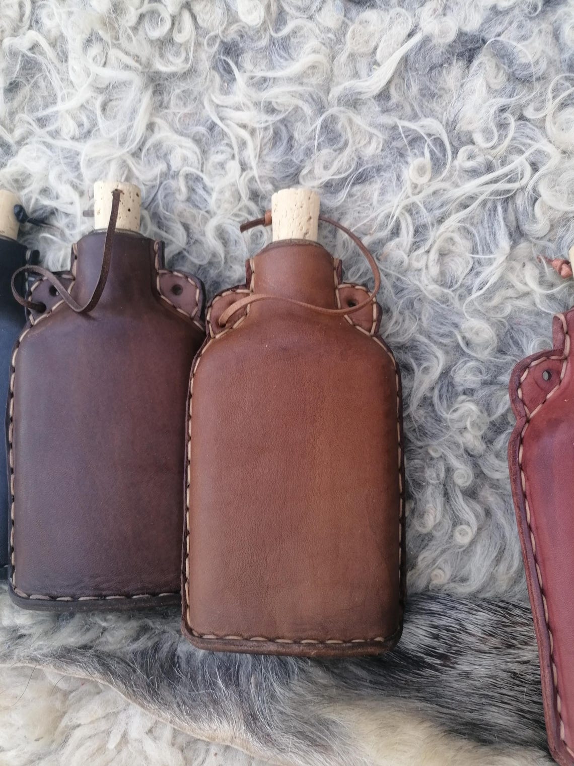 200 Ml (0.4 Pint) Glass Leather Bottle, Medieval Flask, Water Bottle ...