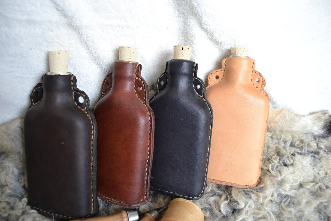200 Ml 0.4 Pint Glass Leather Bottle, Medieval Leather Flask, Medieval ...