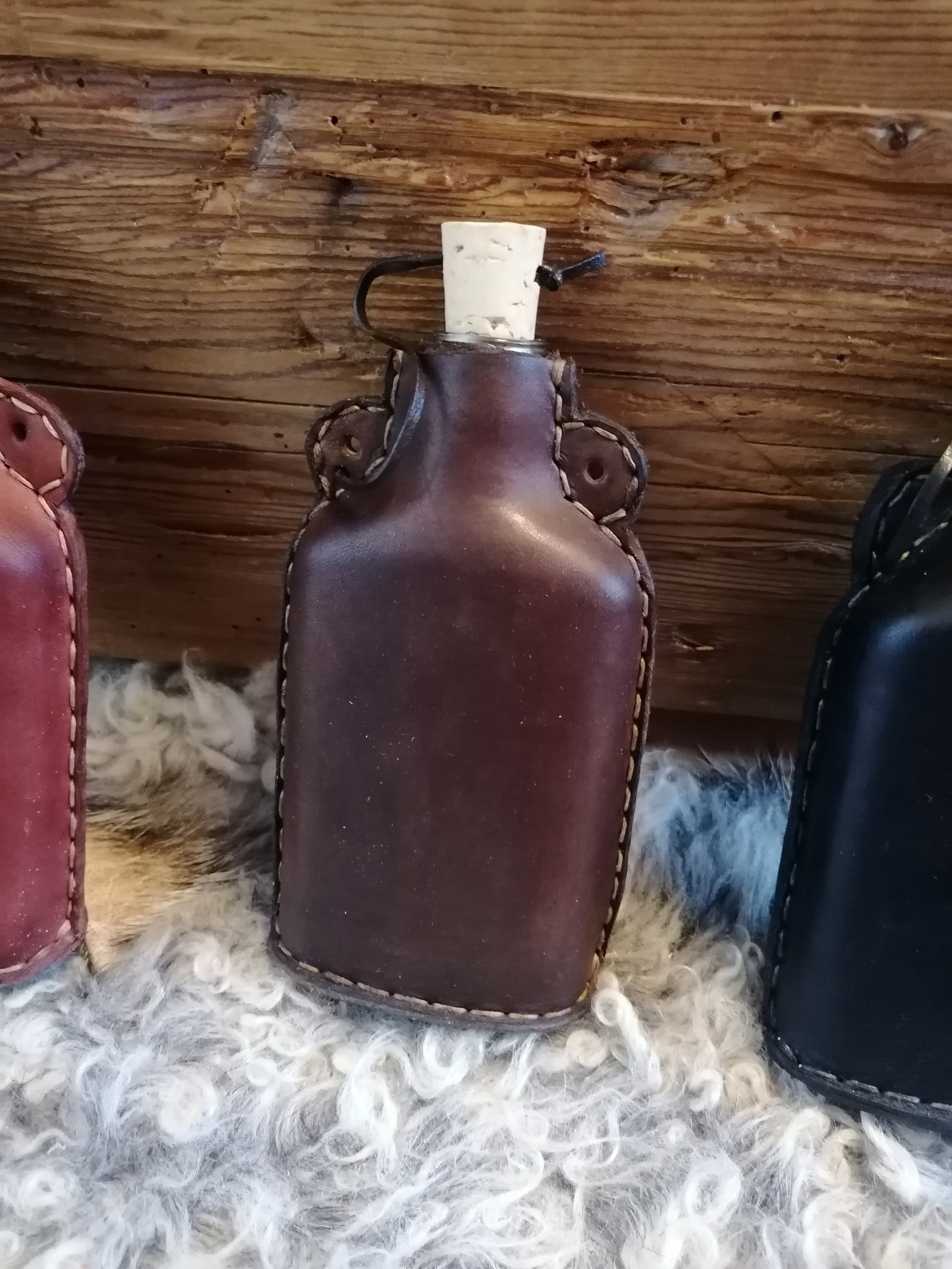 200 Ml (0.4 Pint) Glass Leather Bottle, Medieval Flask, Water Bottle ...