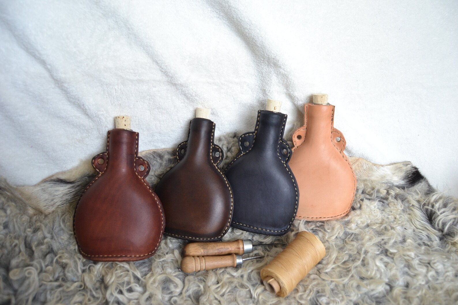 250 Ml 0.5 Pint Glass Leather Bottle Medieval Leather | Etsy