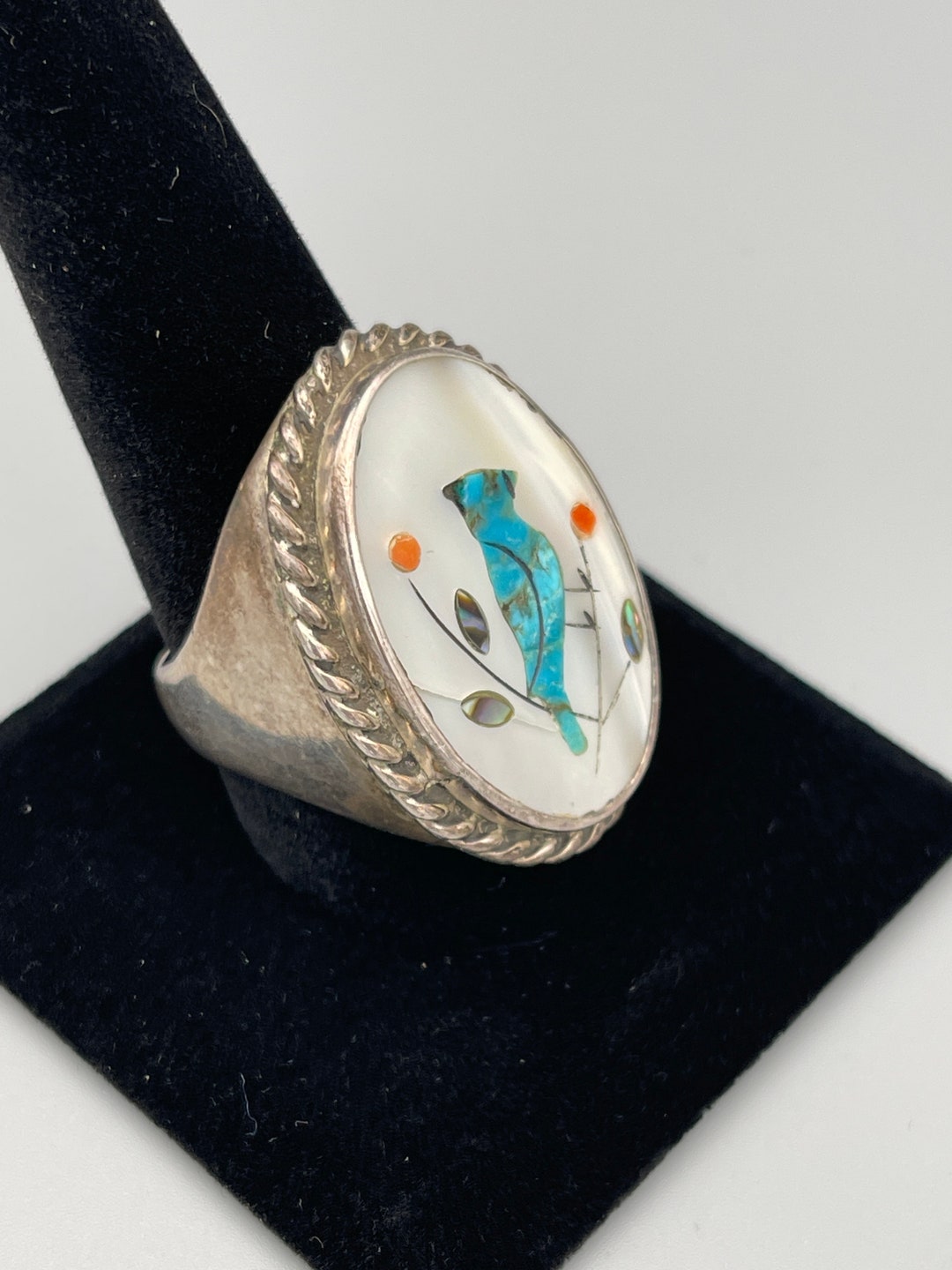 Vintage Zuni Inlaid Bluebird Ring Unmarked Size 11 - Etsy