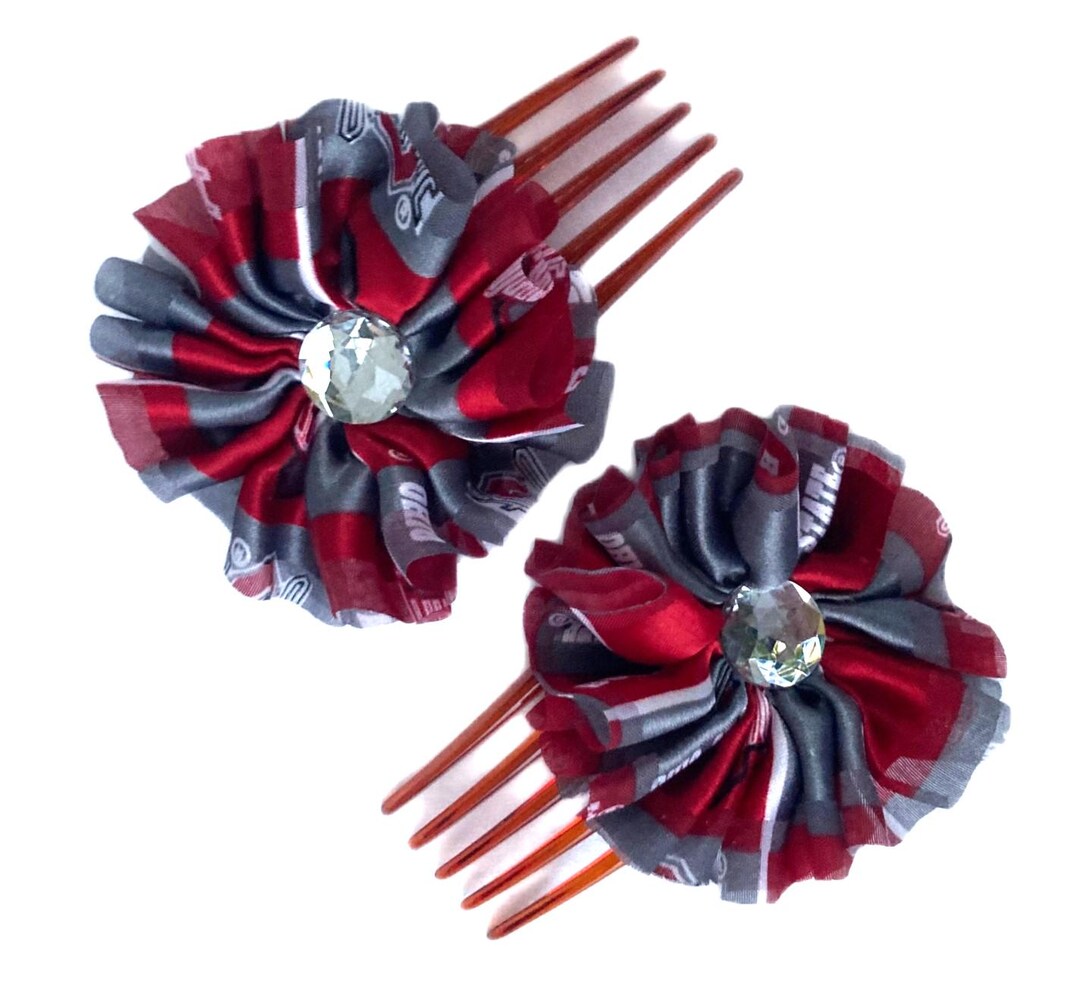 Ohio State University Hair Combs Ribbons Rhinestones, Set of 2 OSU ...