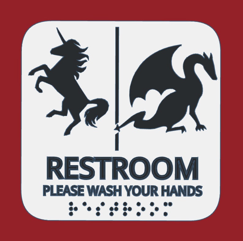 Unicorn Dragon Restroom Gender Neutral Bathroom Sign Braille | Etsy