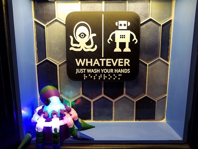 Alien Robot Gender Neutral Bathroom Restroom Sign Whatever Just Wash ...