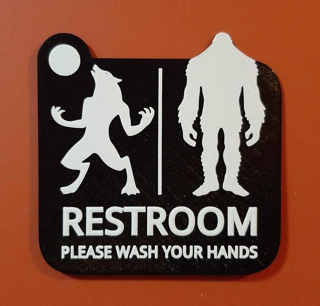 Werewolf Bigfoot Gender Neutral Bathroom Restroom Sign Please Wash Your ...