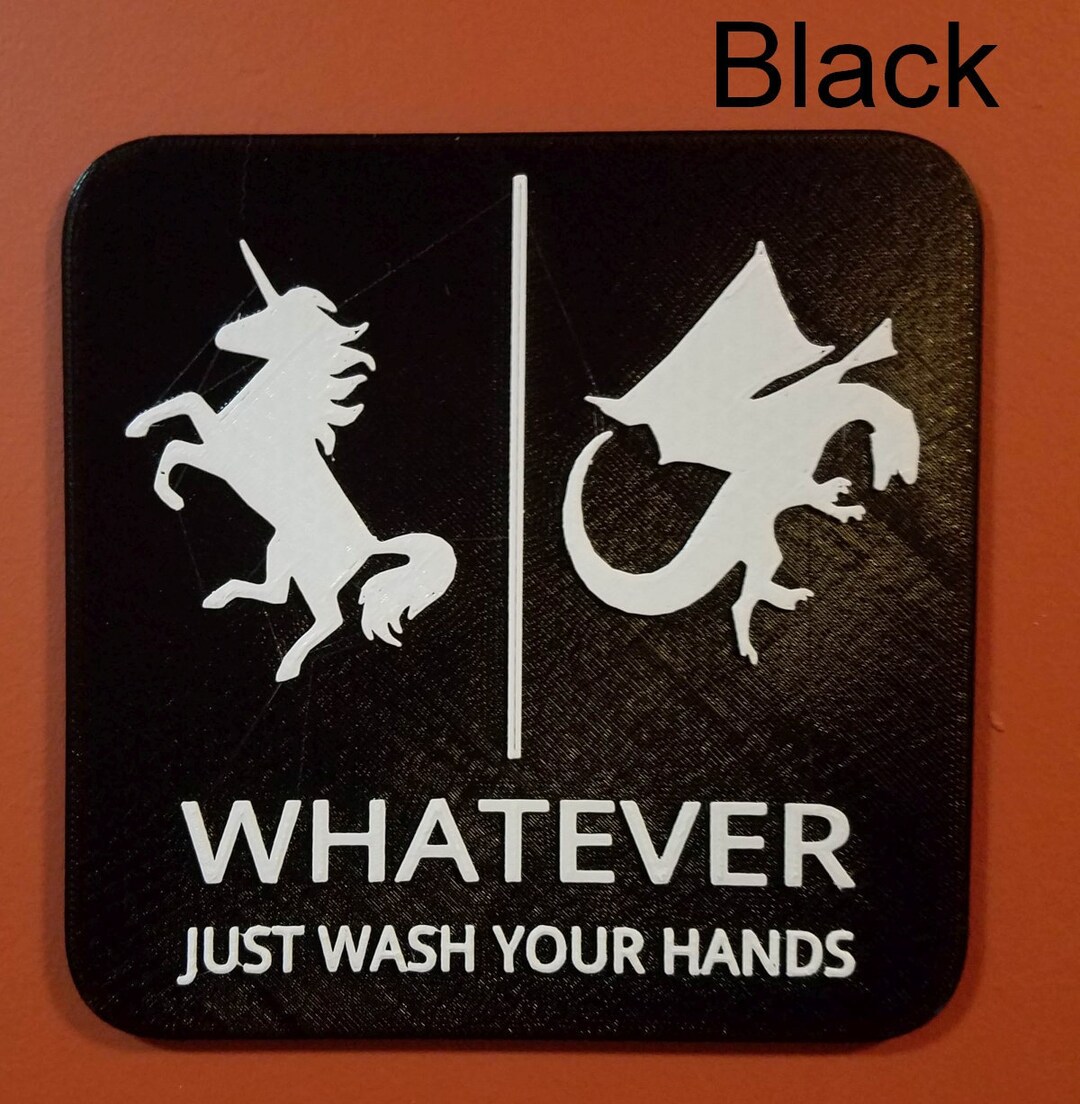 Unicorn Dragon Gender Neutral Bathroom Restroom Sign Whatever Just Wash ...