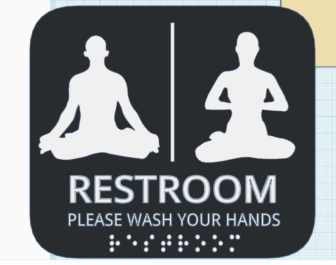 Yoga Pose Gender Neutral Bathroom Sign Please Wash Your Hands 3D ...