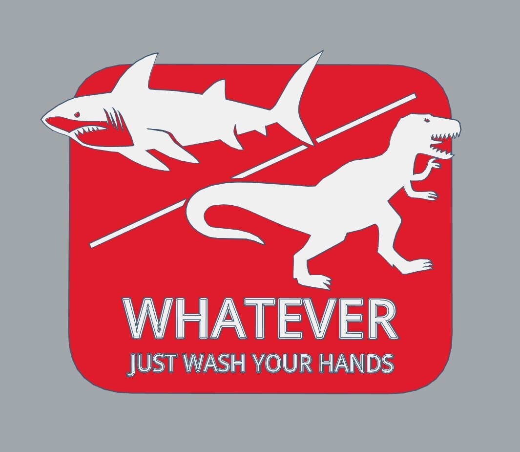 Shark Dinosaur Bathroom Sign Whatever Just Wash Your Hands Gender ...