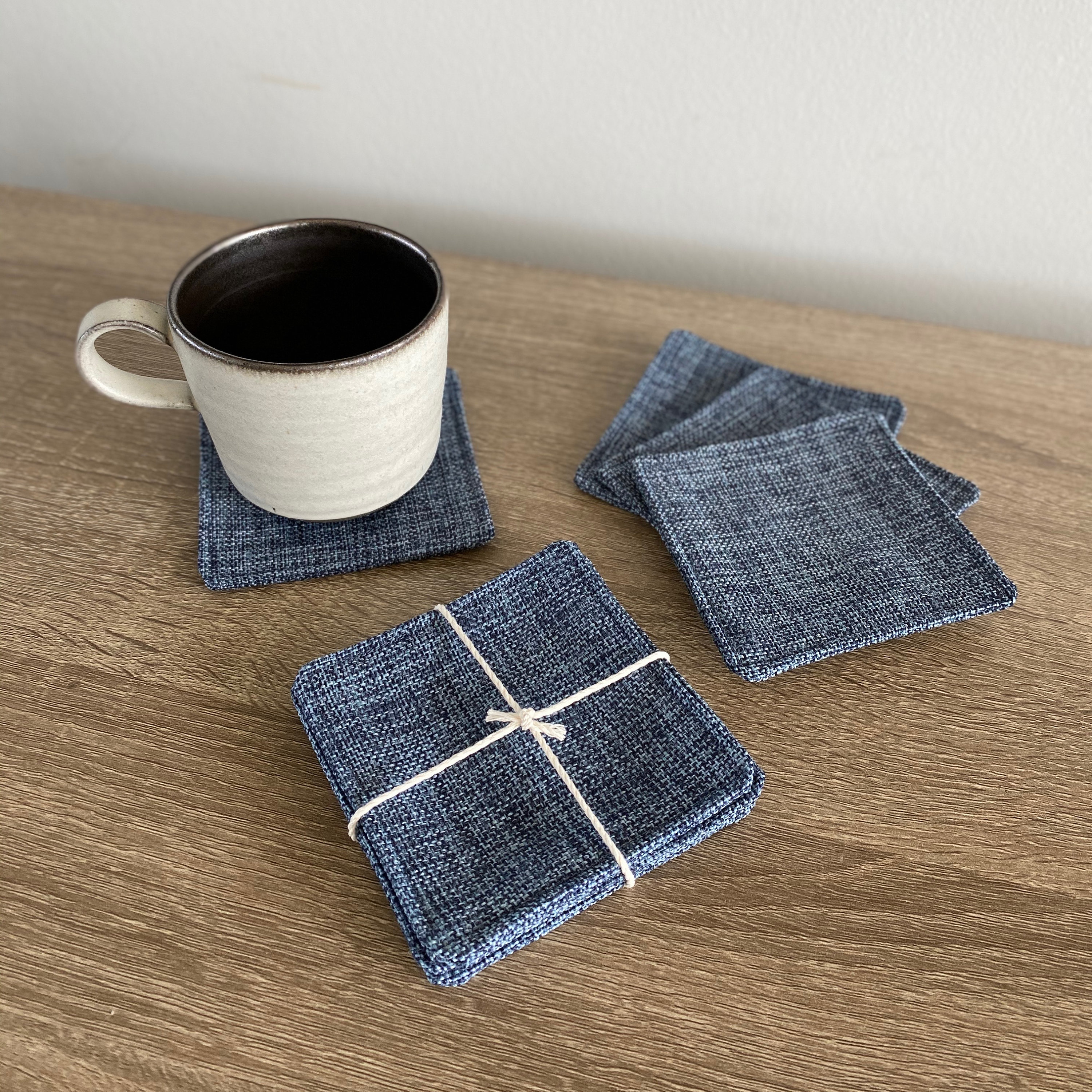 Fabric Drink Coasters 4-Pack Gray & White Navy Dark Brown | Etsy