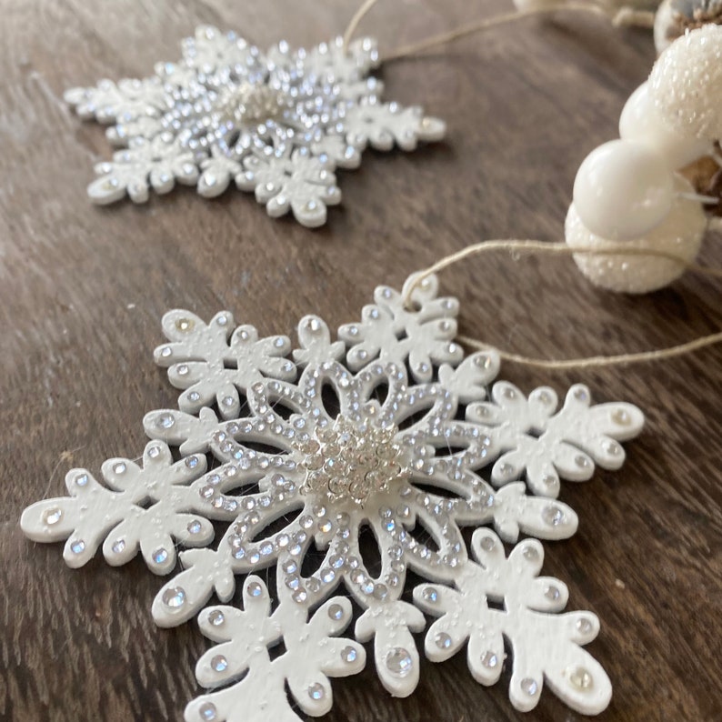 White Snowflake Tree Ornaments (2 Piece Set) - Etsy