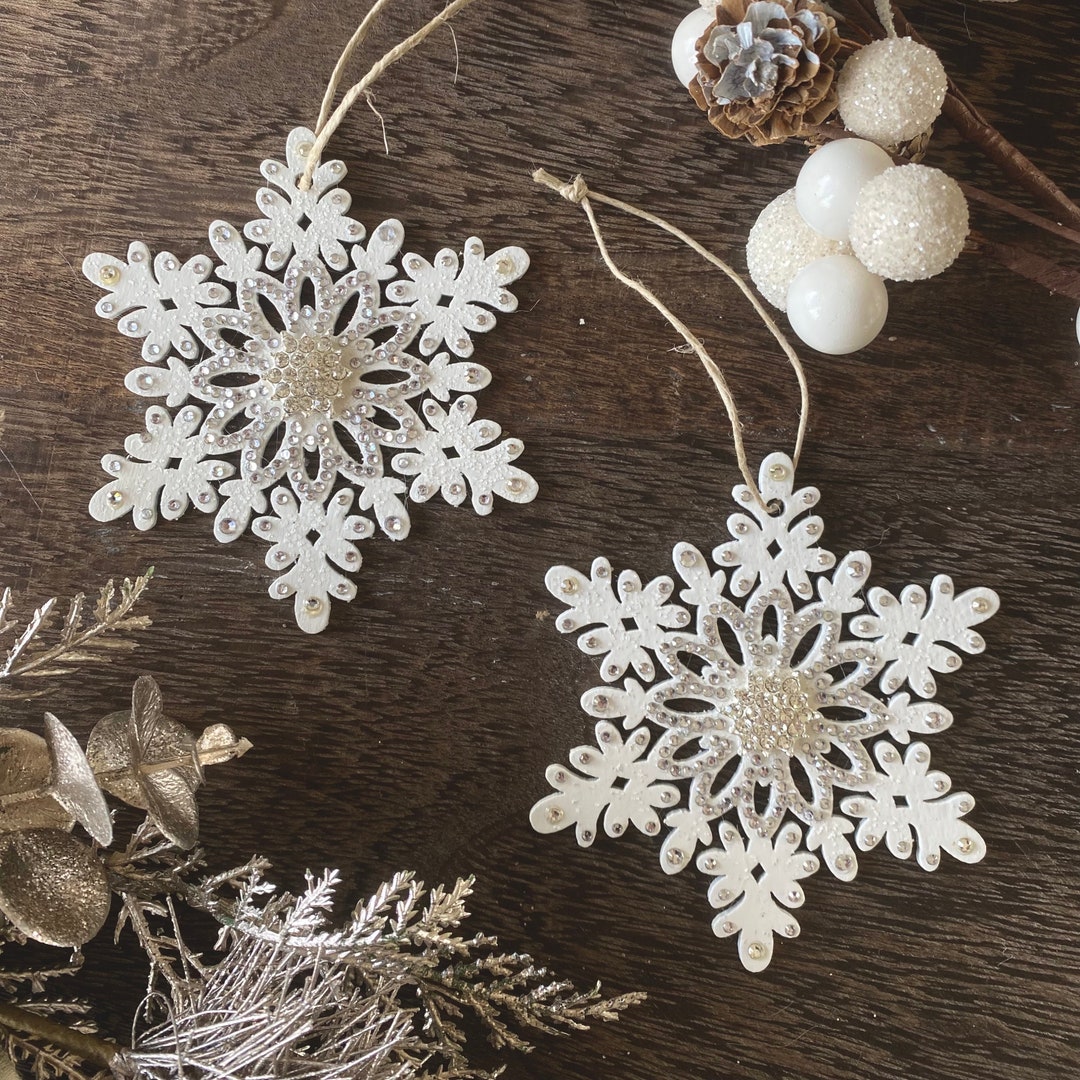 White Snowflake Tree Ornaments (2 Piece Set) - Etsy