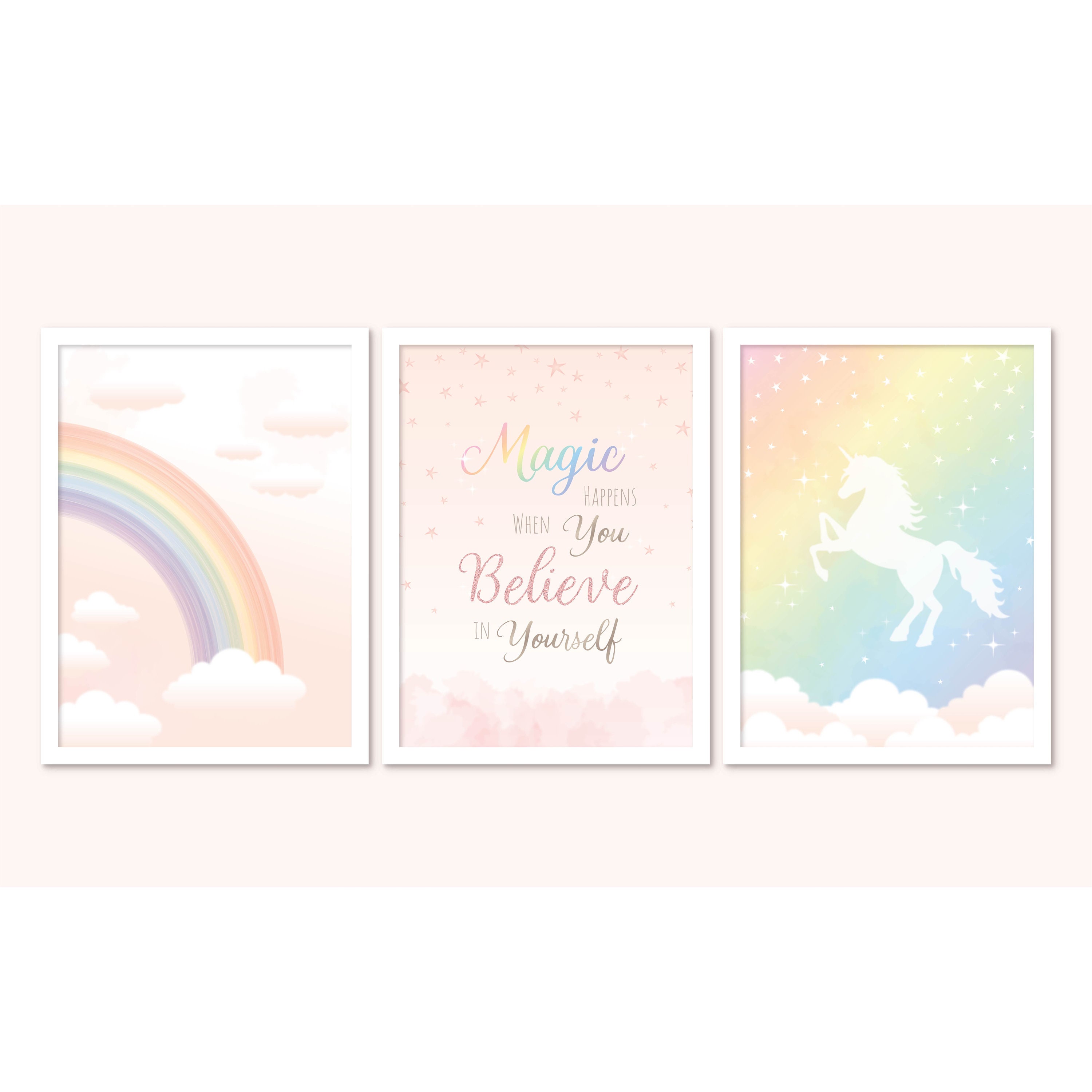 Kids Wall Art Print 3pc Set | Unicorn Rainbow Theme | 12"x16" Prints - Etsy