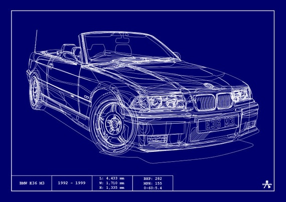 POSTER BMW E36 M3 BLUEPRINT Vector Art Highly Detailed - Etsy UK