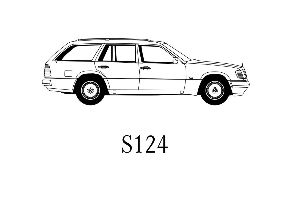 MERCEDES S124 Outline Vector - .SVG, .pdf, .png - Etsy