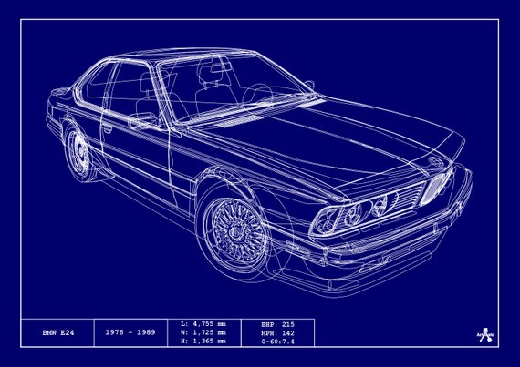 POSTER BMW E24 M3 BLUEPRINT Vector Art Highly Detailed | Etsy