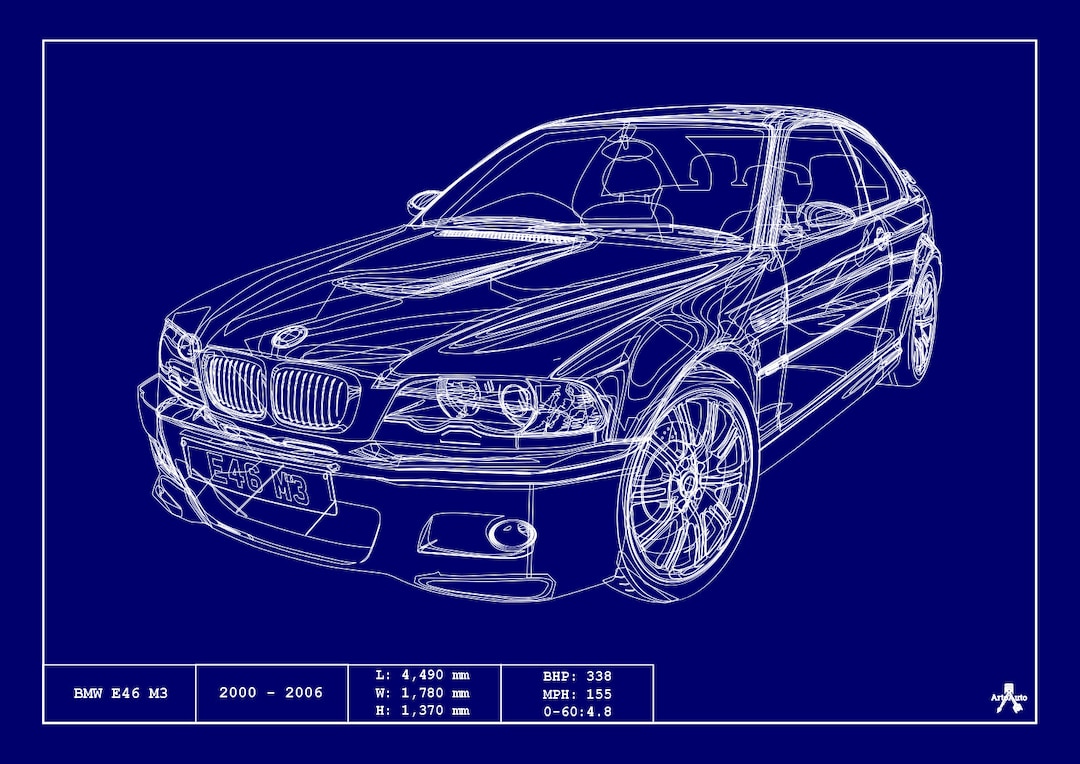 POSTER -BMW E46 M3 BLUEPRINT - Vector Art - Highly Detailed - Etsy