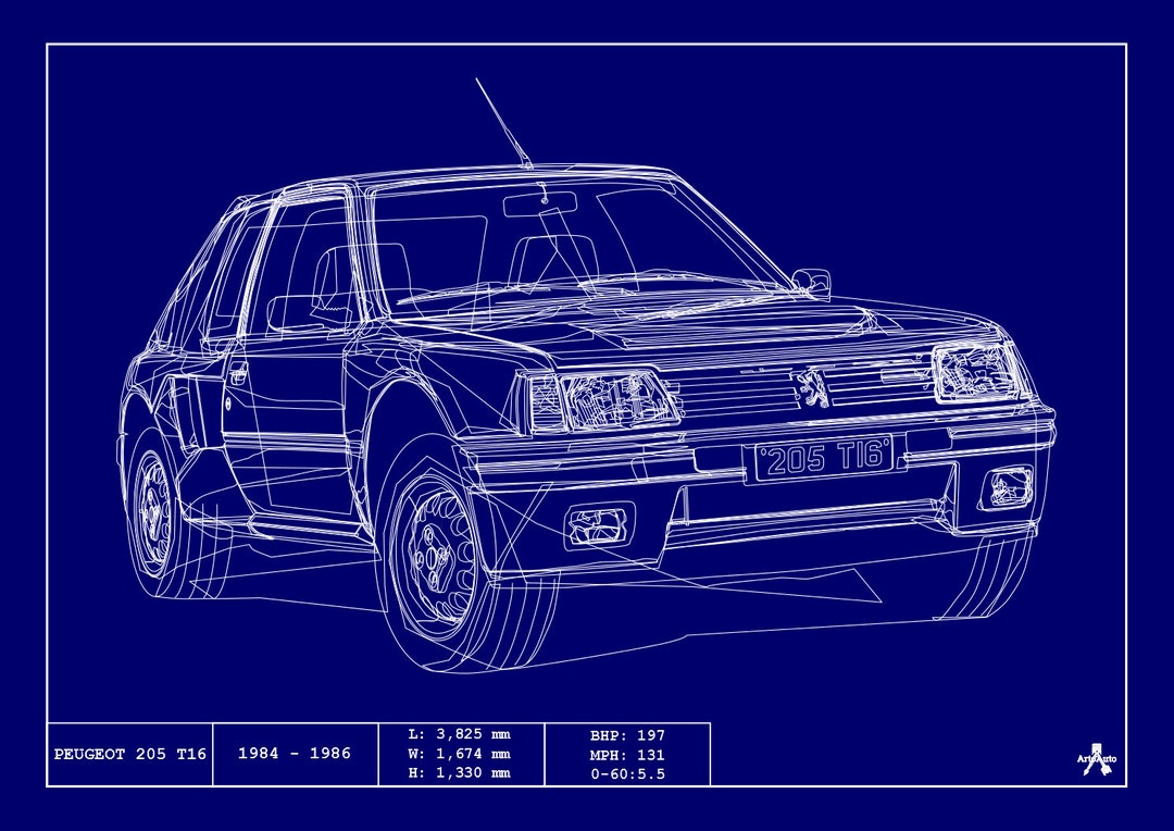 POSTER - PEUGEOT 205 T16 BLUEPRINT - Vector Art - Highly Detailed - Etsy