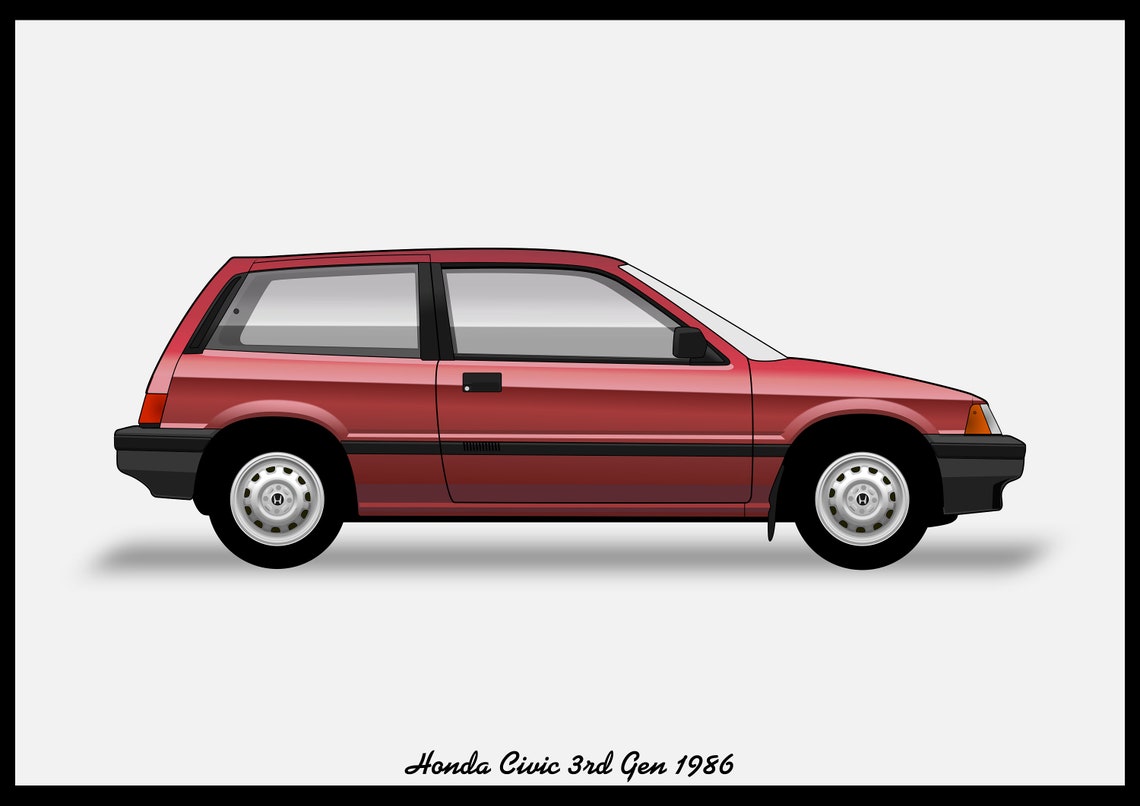 HONDA CIVIC Mk3 - Colour Vector File Download - .PDF, .svg, .png - Etsy