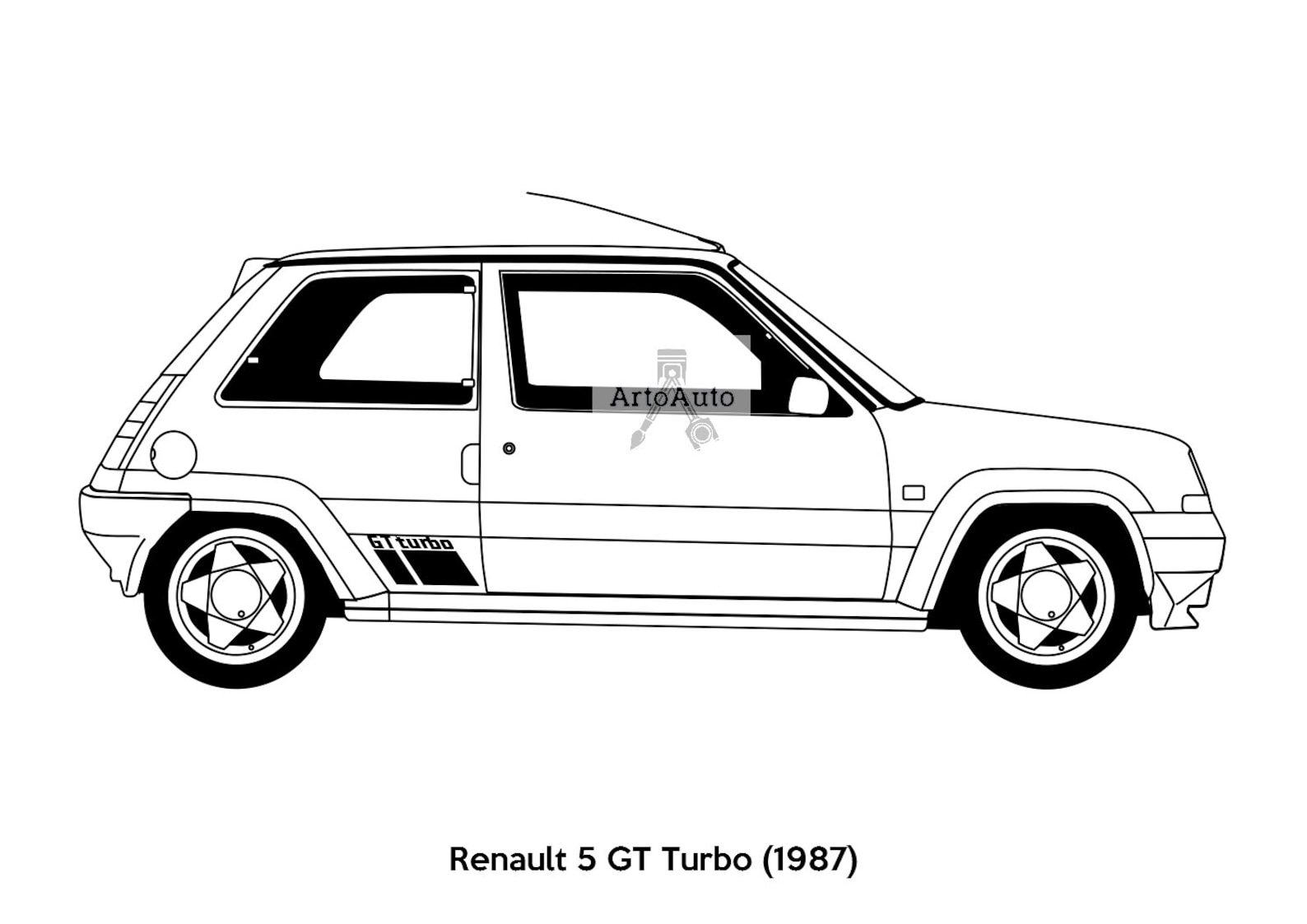 Renault 5 GT Turbo Outline Vector .SVG .PDF .png | Etsy