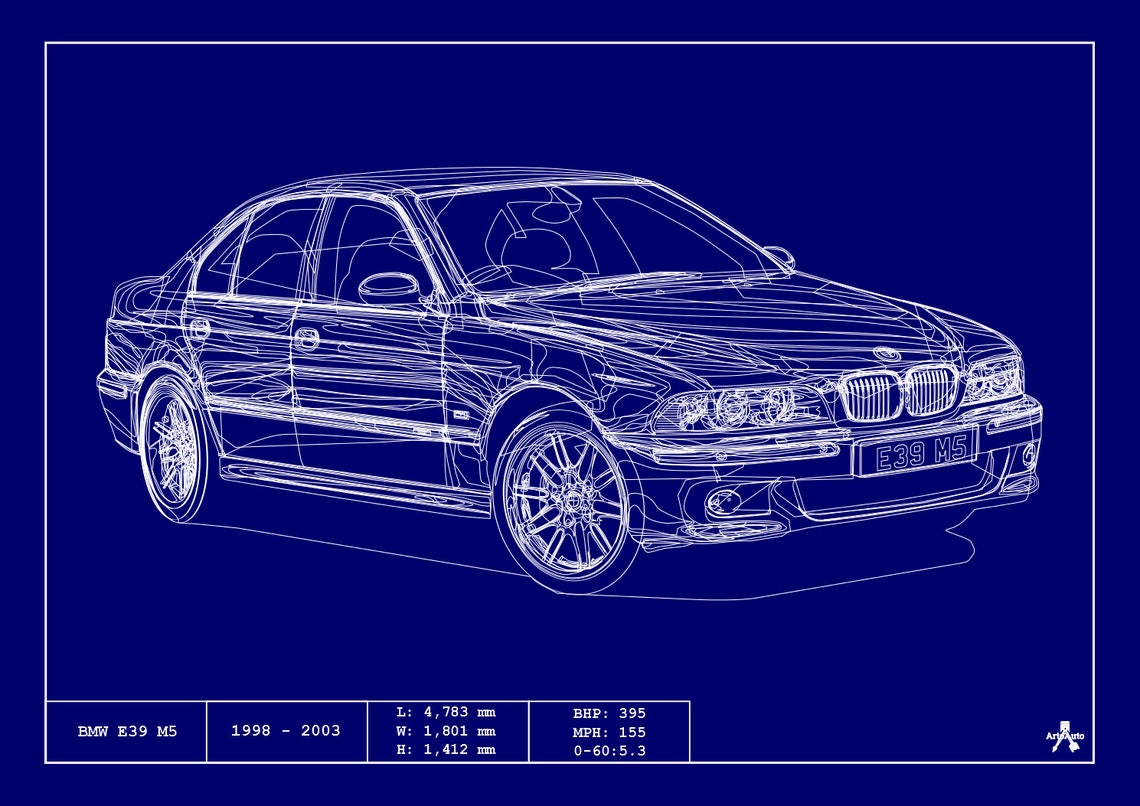 POSTER BMW E39 M5 BLUEPRINT Vector Art Highly Detailed | Etsy