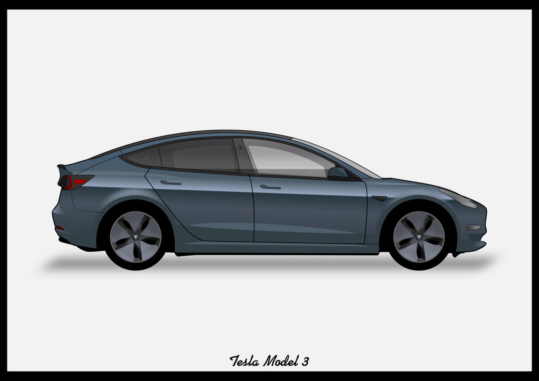 TESLA MODEL 3 - Colour Vector File Download - .PDF, .svg, .png - Etsy