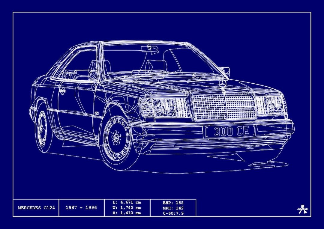 POSTER - MERCEDES C124 BLUEPRINT - Vector Art - Highly Detailed - Etsy