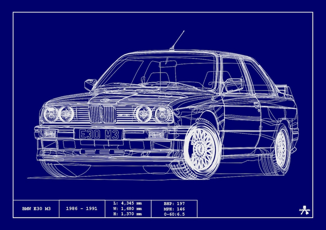 POSTER -BMW E30 M3 BLUEPRINT - Vector Art - Highly Detailed - Etsy