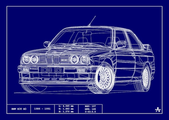 POSTER BMW E30 M3 BLUEPRINT Vector Art Highly Detailed | Etsy UK