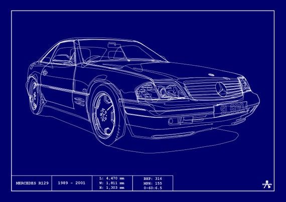 POSTER MERCEDES R129 BLUEPRINT Vector Art Highly - Etsy