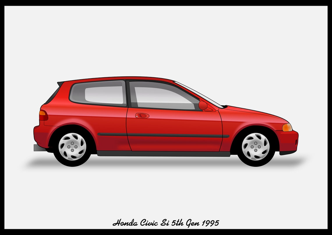 HONDA CIVIC Mk5 - Colour Vector File Download - .PDF, .svg, .png - Etsy