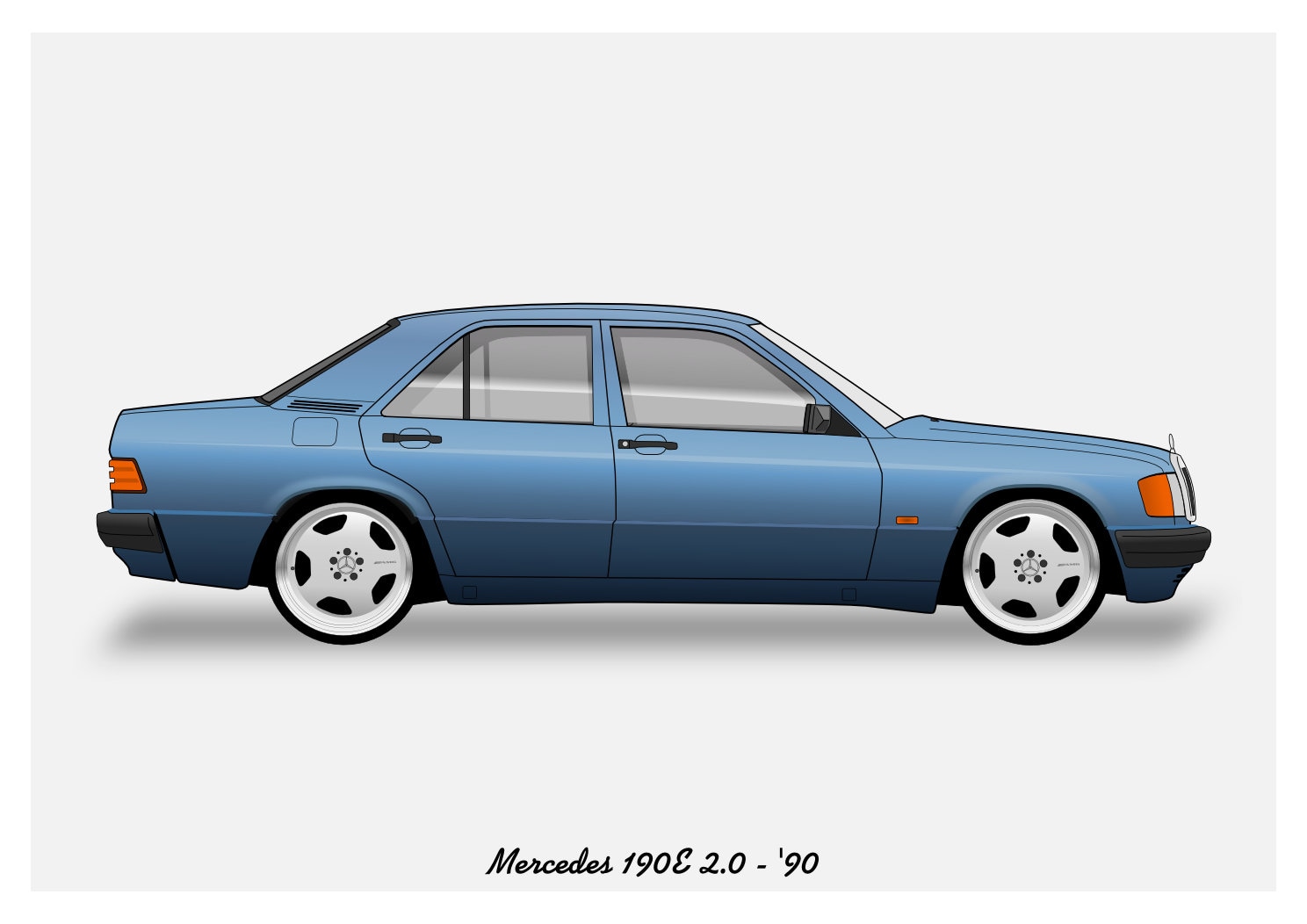 POSTER Mercedes 190E Blue Vector Art W201 | Etsy