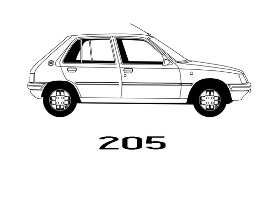 PEUGEOT 205 Outline Vector .SVG .pdf .png - Etsy