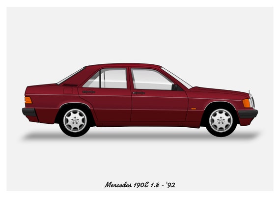 POSTER Mercedes 190E 1.8 Vector Art W201 | Etsy