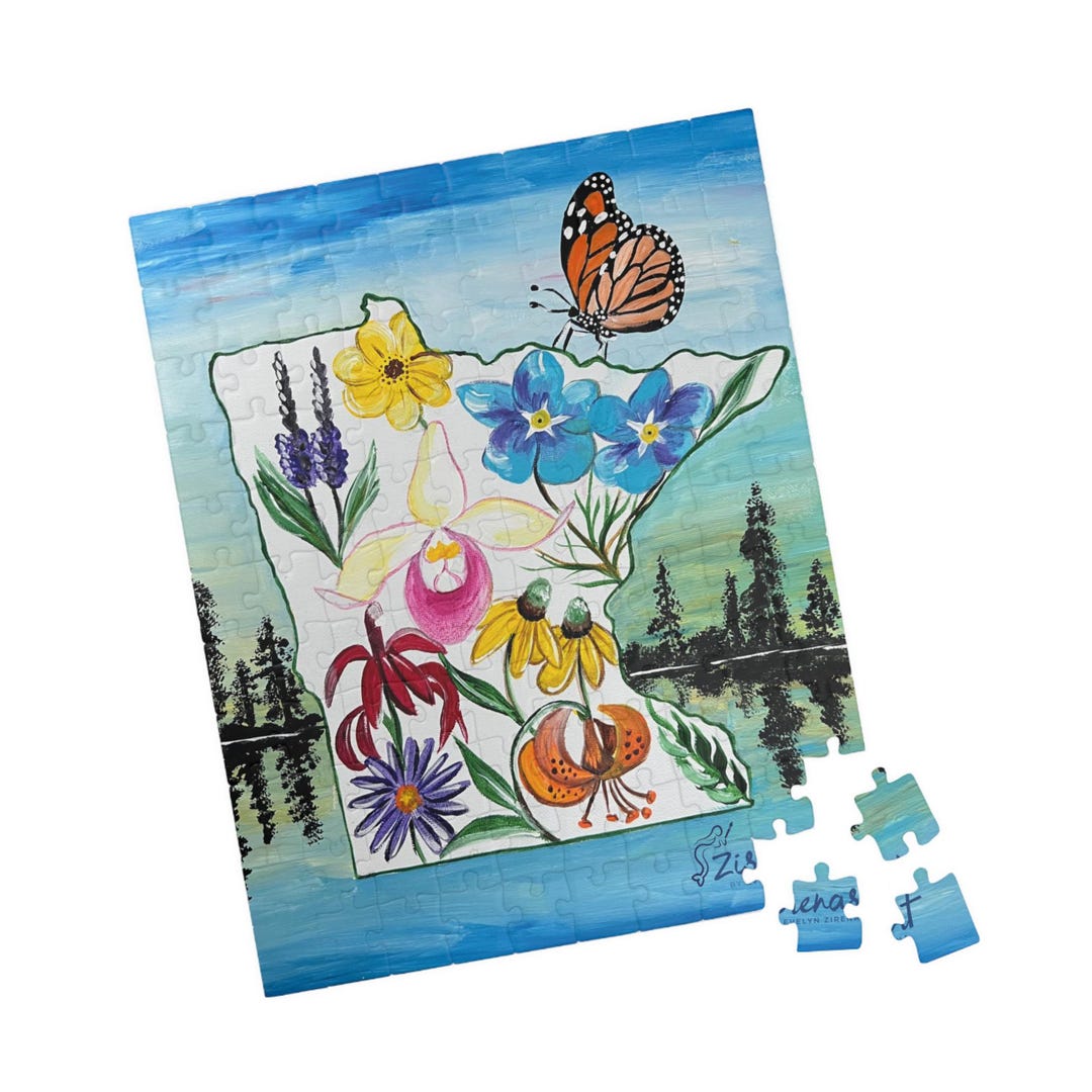 Minnesota Floral State Map With Monarch Butterfly Puzzle | 110, 252 ...