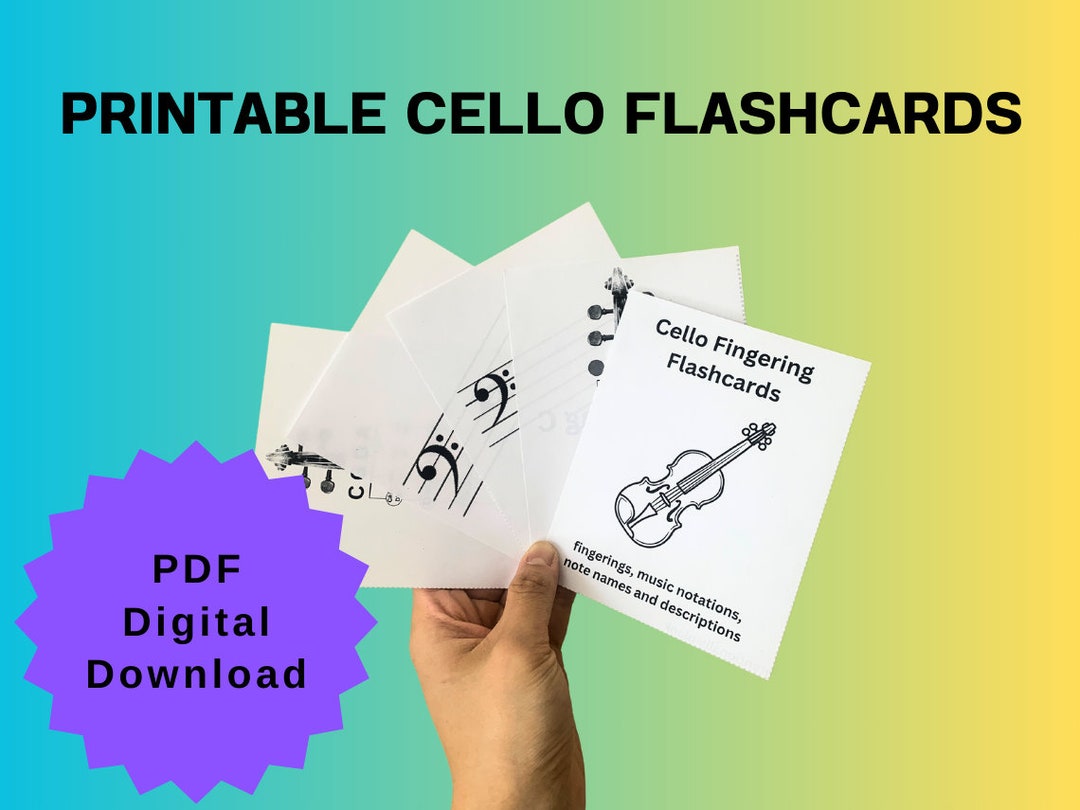 Cello Flashcards Printable PDF Suzuki Beginner Note Names Music ...