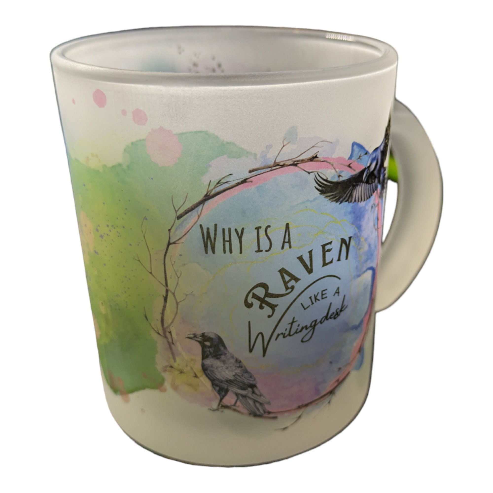 Stained Glass Mug With Raven and Skull, Frosty Glass Milk Glass With ...