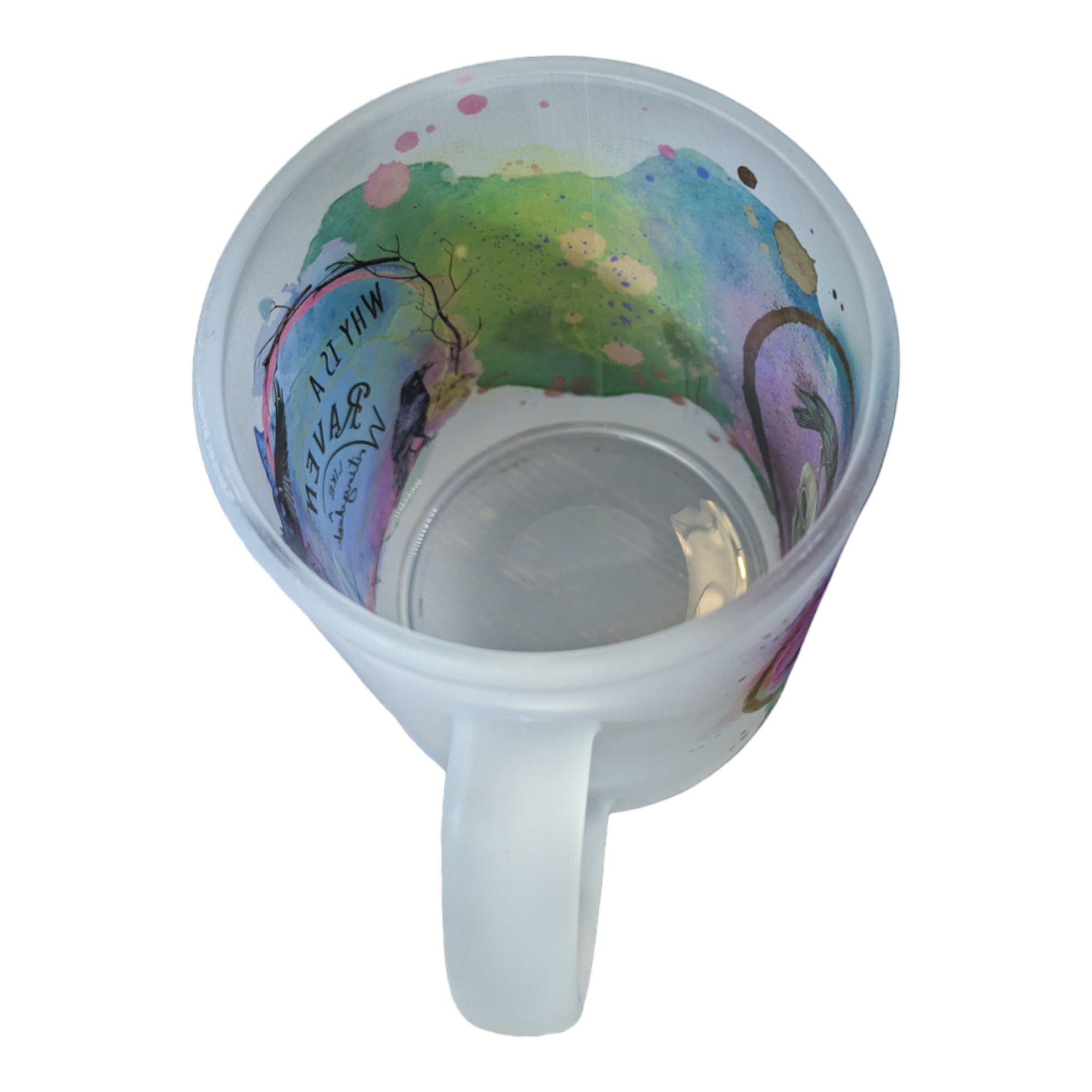 Stained Glass Mug With Raven and Skull, Frosty Glass Milk Glass With ...