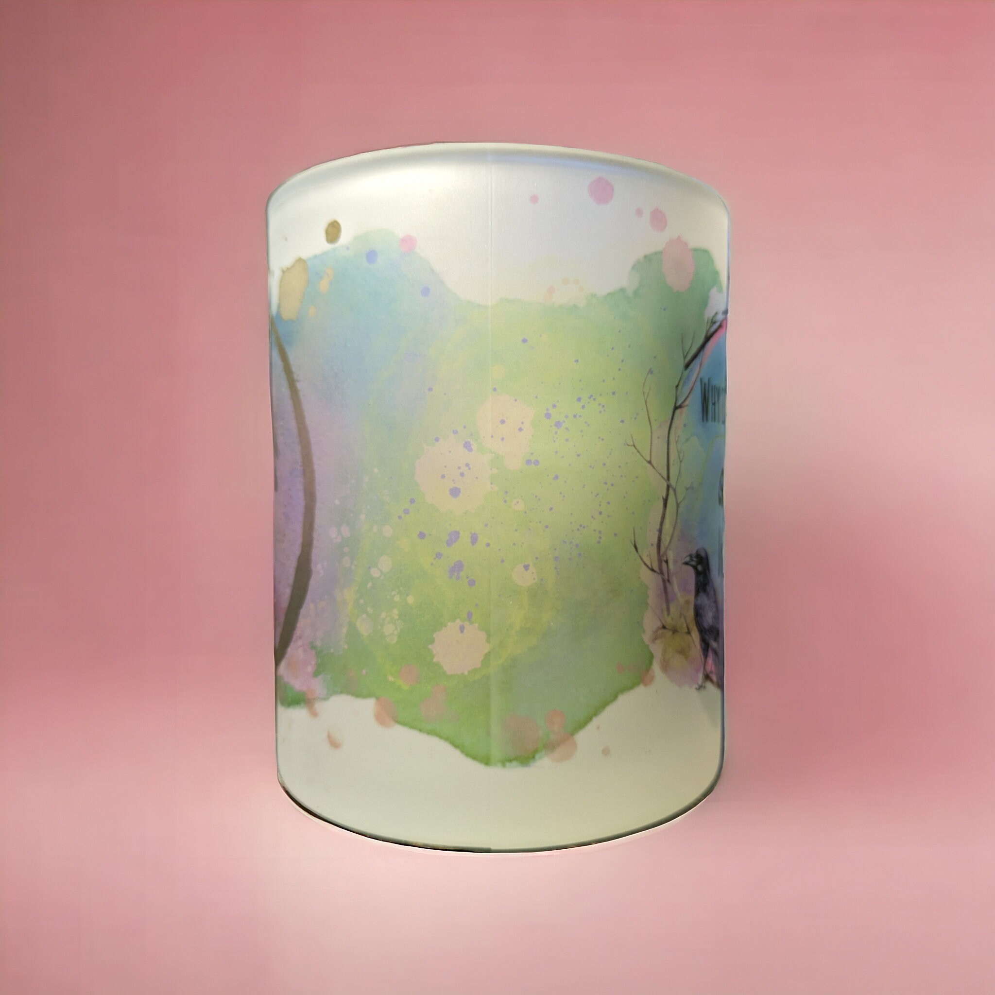 Stained Glass Mug With Raven and Skull, Frosty Glass Milk Glass With ...