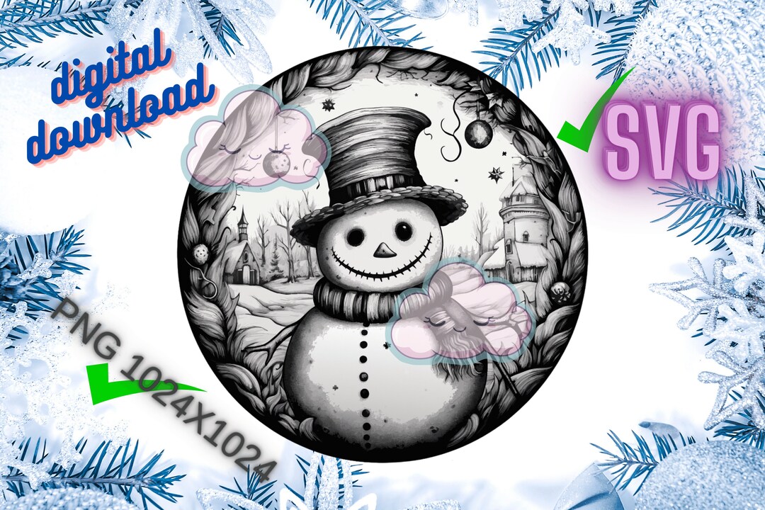 Snowman in Tim Burton Style SVG PNG High Resolution Motif - Etsy