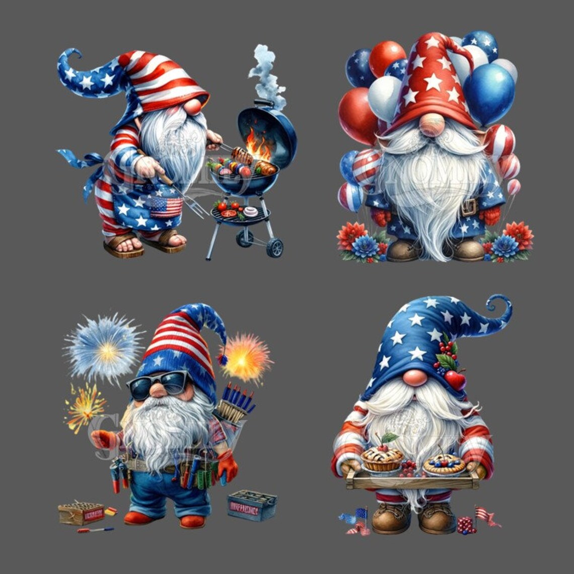 Patriotic Gnome Bundle, Watercolor Clipart, 15 PNG File, American ...