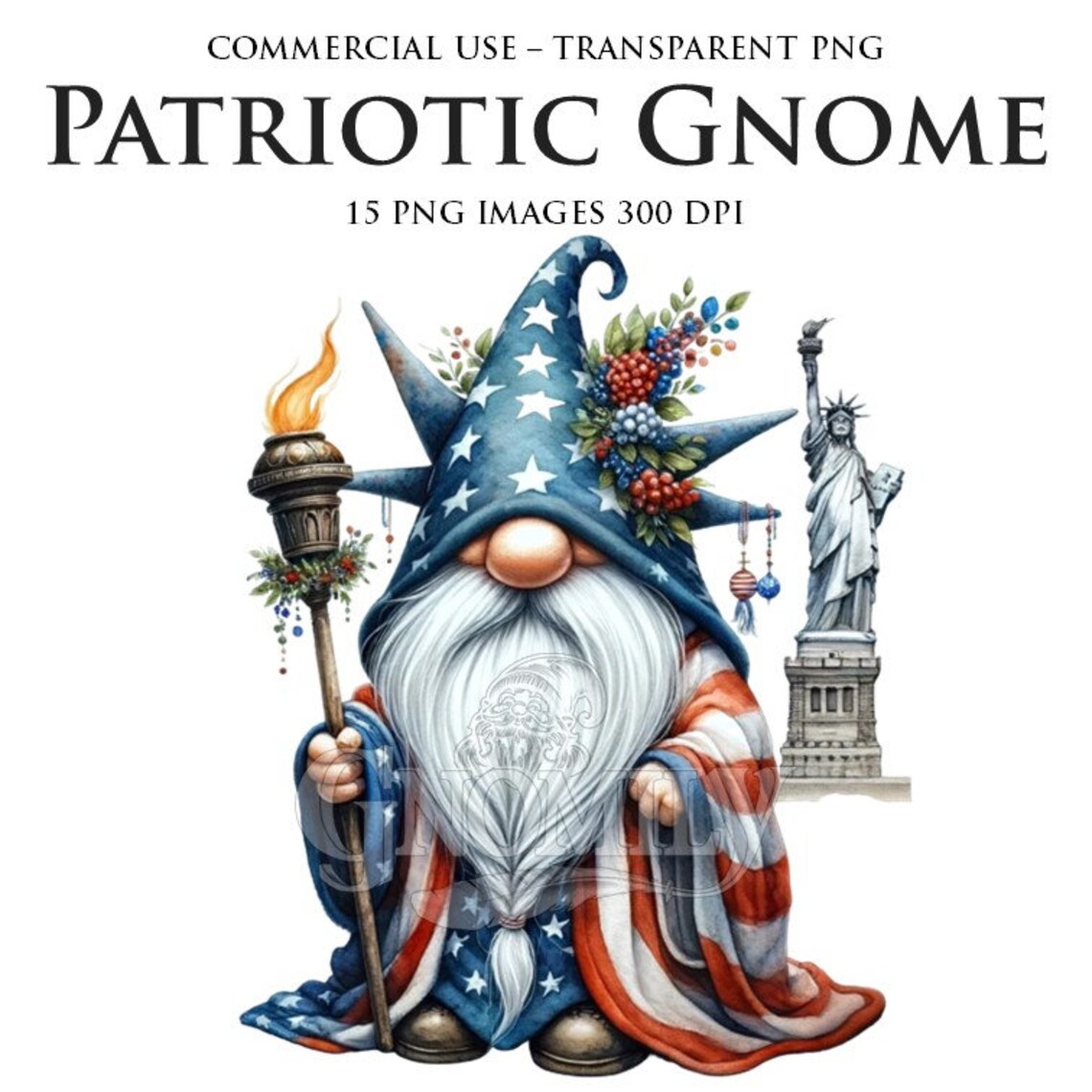 Patriotic Gnome Bundle, Watercolor Clipart, 15 PNG File, American ...