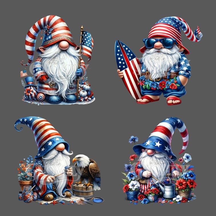 Patriotic Gnome Bundle, Watercolor Clipart, 15 PNG File, American ...