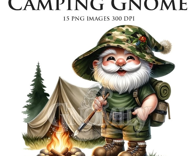 30 Jpgs Watercolor Camping Gnome Clipart Bundle, Fall Gnomes, Camp Fire ...