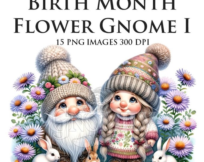 22 Birth Month Flower Gnome PNG | Digital Download | Floral Gnome ...